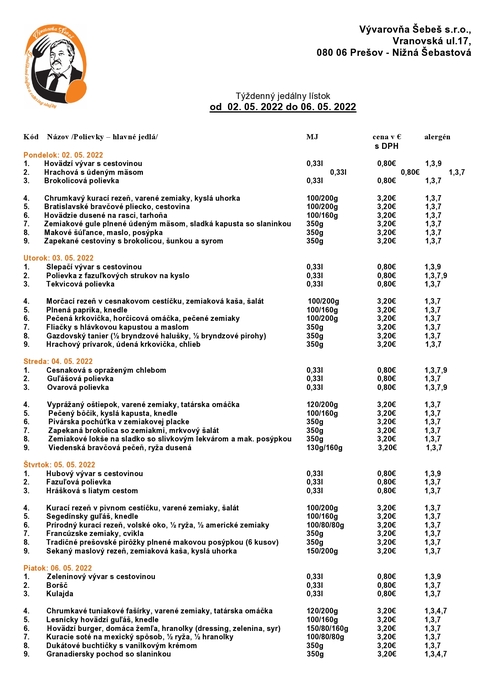 Dnešné menu našej donáškovej služby.