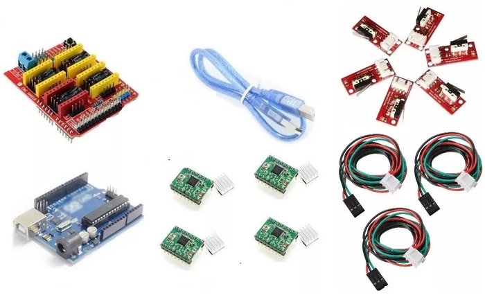 Kit CNC1: Arduino UNO SMD + USB + Shield + 4 Driver A4988 + disipadores ...
